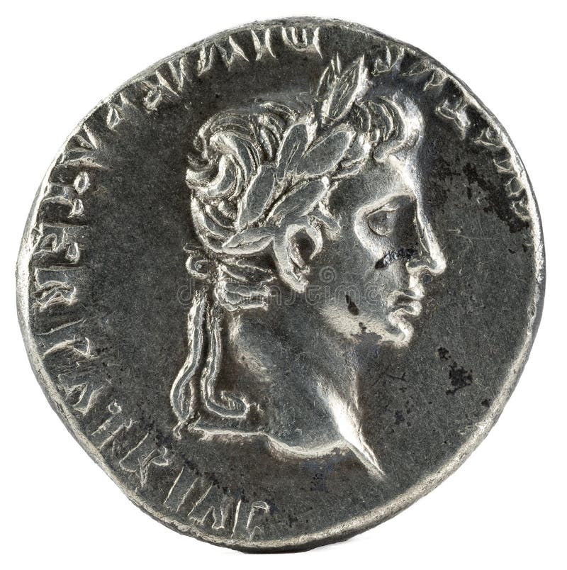 Ancient Roman Silver Denarius Coin of Emperor Augustus. Obverse Stock ...