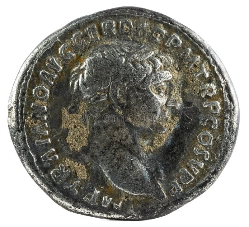 Ancient Roman Silver Denarius Coin of Emperor Trajan. Obverse Stock ...