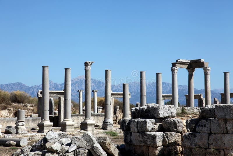 Ancient Roman Site in Perge, Turkey Stock Image - Image of mountain ...