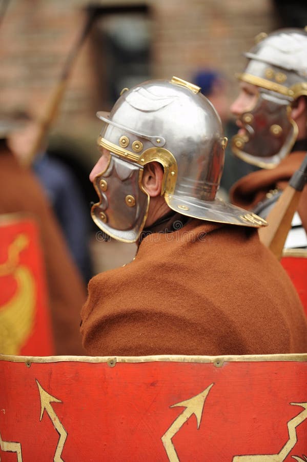 Roman Soldier Holding Shield Stock Image - Image of details, armor ...