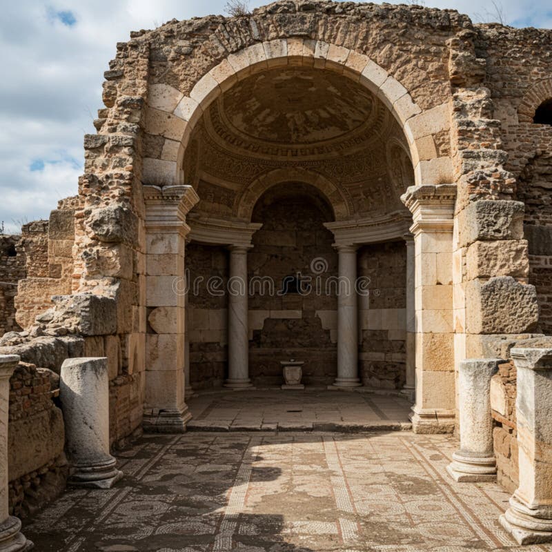 Ancient Roman Structure Featuring an Arched Apse with Intricately ...