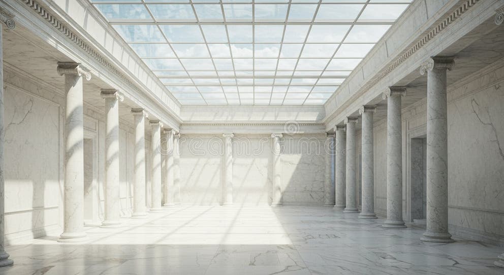 Ancient Roman-style Interior Featuring a Long, Rectangular Hall Lined ...