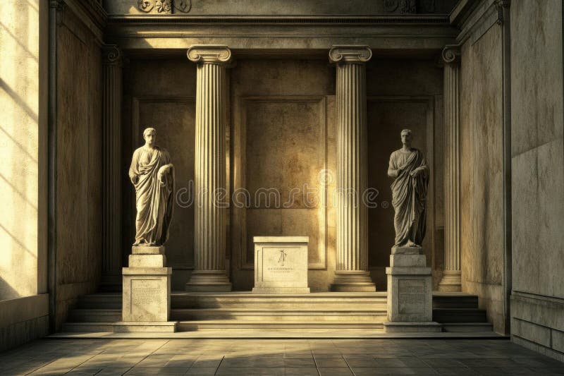 Ancient Roman Temple with Statues and Pillars Stock Illustration ...
