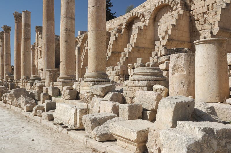 Ancient Roman Town, Main Street and Ruins Stock Photo - Image of city ...