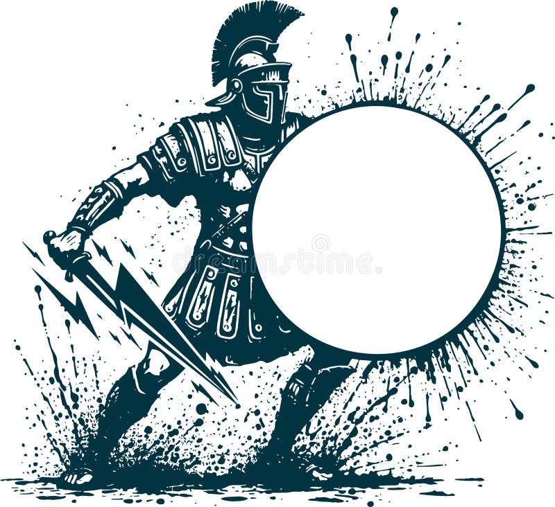 Ancient Roman Warrior with Spear Covers Himself with Shield Frame ...