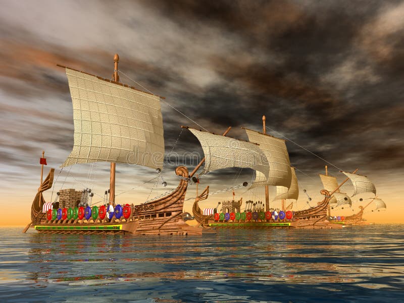 Ancient Roman Warships stock illustration. Illustration of bireme ...