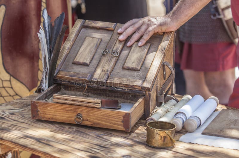 Ancient Roman Writing and Documents Management Implements Stock Photo ...