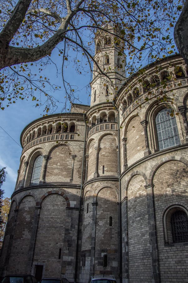 Romanesque Basilica in Cologne Stock Photo - Image of brown, trees ...