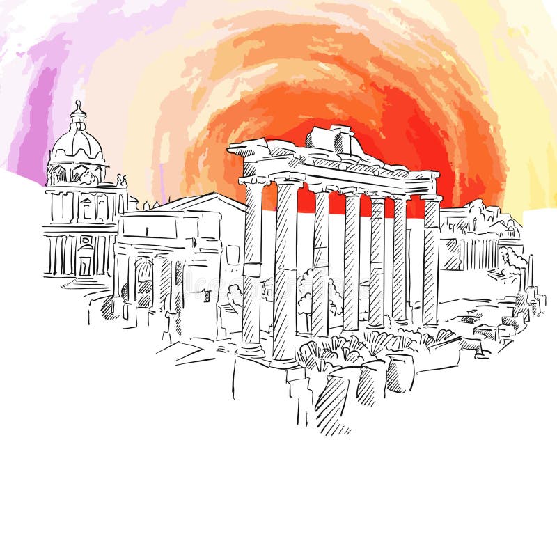 Ancient Rome Drawing with Colourful Background Stock Illustration ...