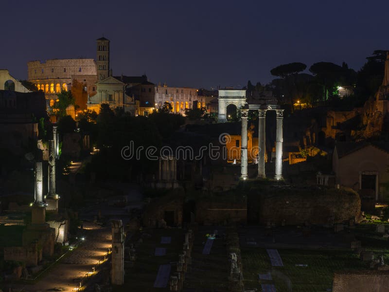 Ancient Rome - Roman Forum in the Night Editorial Stock Image - Image ...