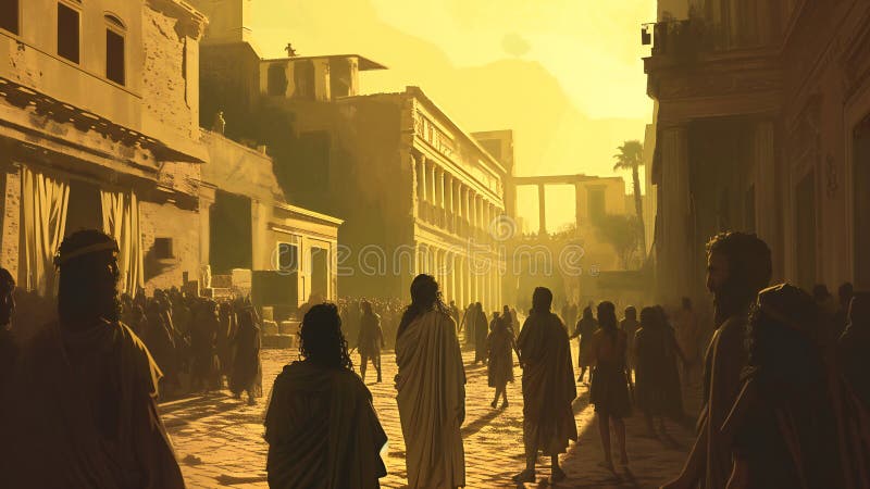 Ancient Rome Street Scene, with Ancient Romans Walking Around Stock ...