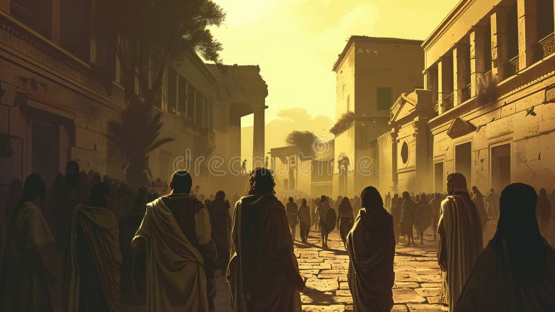 Ancient Rome Street Scene, with Ancient Romans Walking Around Stock ...