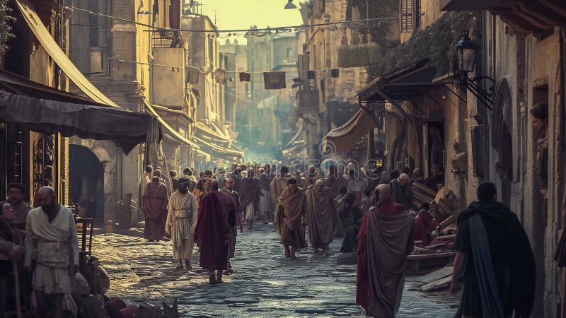 Ancient Rome Street Scene, with Ancient Romans Walking Around Stock ...