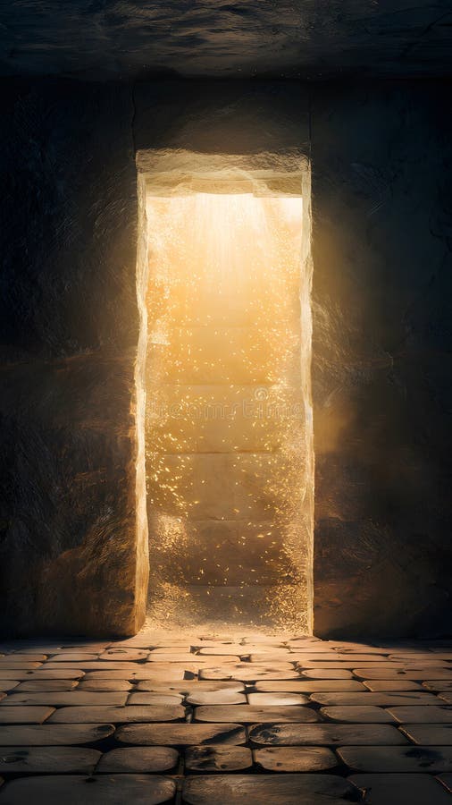 Ancient Room Golden Light from Rectangular Opening Illuminates Textured ...