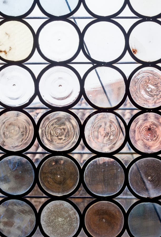 Ancient Round Shaped Glass in Window Stock Photo - Image of background ...