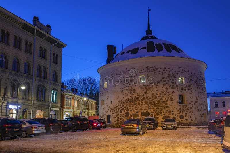 The Ancient Round Tower on a Late November Evening. Vyborg Editorial Image - Image of round ...
