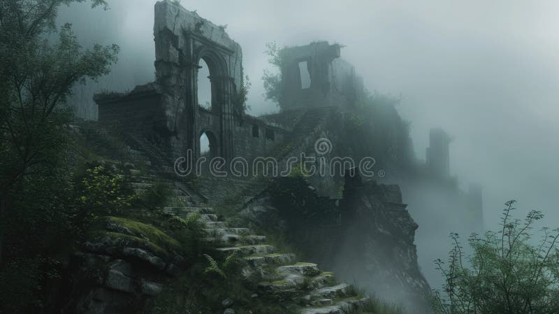 An Ancient Ruin on a Misty Mountain, with Forgotten Temples ... An Ancient Ruin on a Misty Mountain, with Forgotten Temples ...
