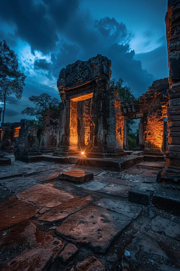 An Ancient Ruin, Warmed by Firelight and Veiled in Obscure Shadows ...