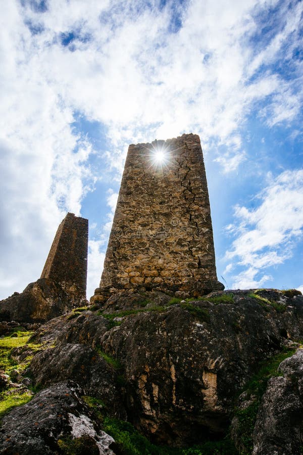 Ancient Ruined Medieval Tower Complex Tsimiti in North Ossetia Stock ...
