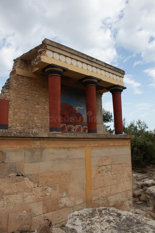Ancient Ruins of Archeological Site Knossos, Crete in Spring Stock ...