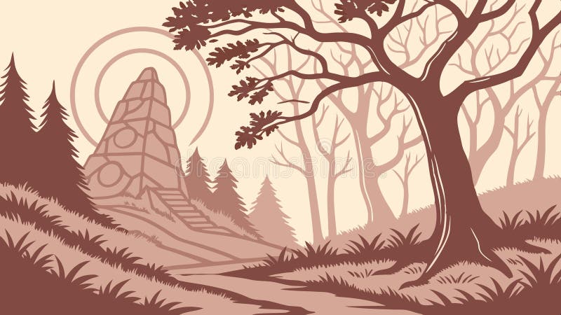Ancient Ruins with Bare Tree, Rustic Historical Vector Art, Vector ...