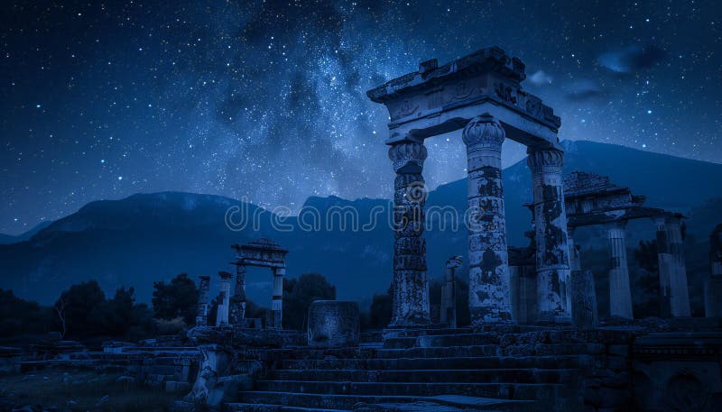 Ancient Ruins Bathed in the Light of a Clear, Starry Night Sky Stock ...