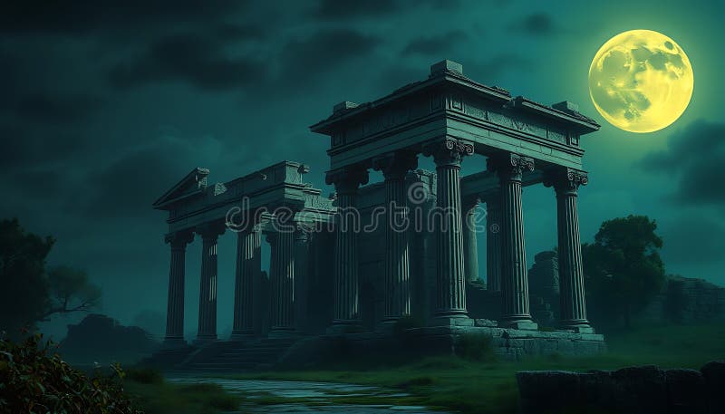 Ancient Ruins Bathed in Moonlight, Historical Site and Moonlit Night ...
