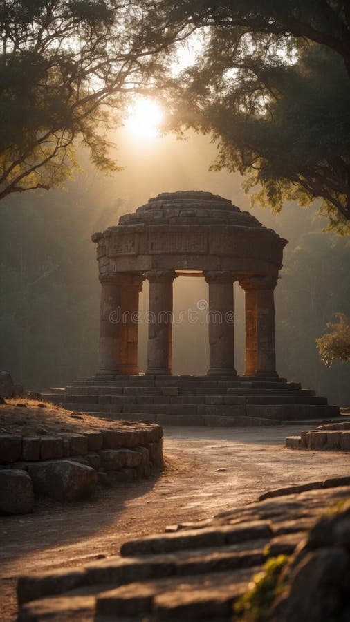 Ancient Ruins of a Circular Temple with a Sunbeam. Stock Photo - Image ...