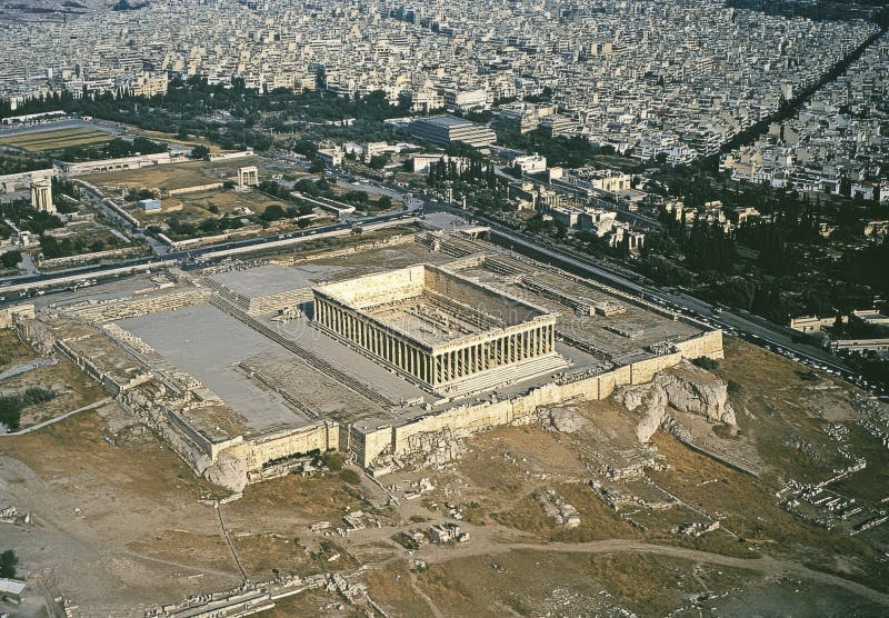 Ancient Ruins and Cityscape High Angle View of Extensive Stone ...