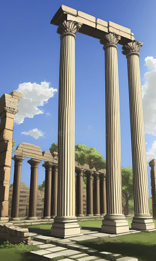 Ancient ruins and columns. stock illustration. Illustration of antique ...