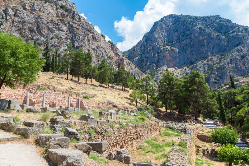 Ruins of Delphi in Greece Looking into the Mountains Editorial ...