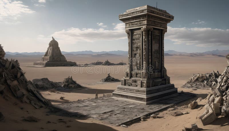 Ancient Ruins in Desert Landscape Stock Image - Image of lighting ...