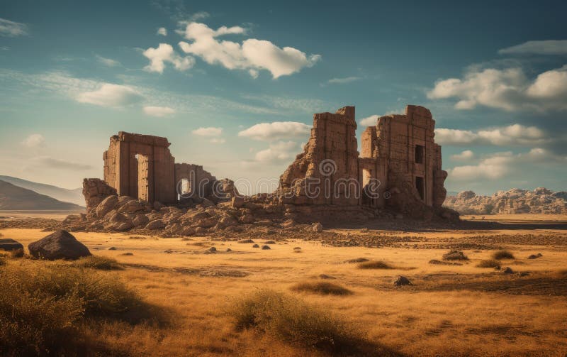 Ancient Ruins in the Desert. Created by Generative Artificial ...