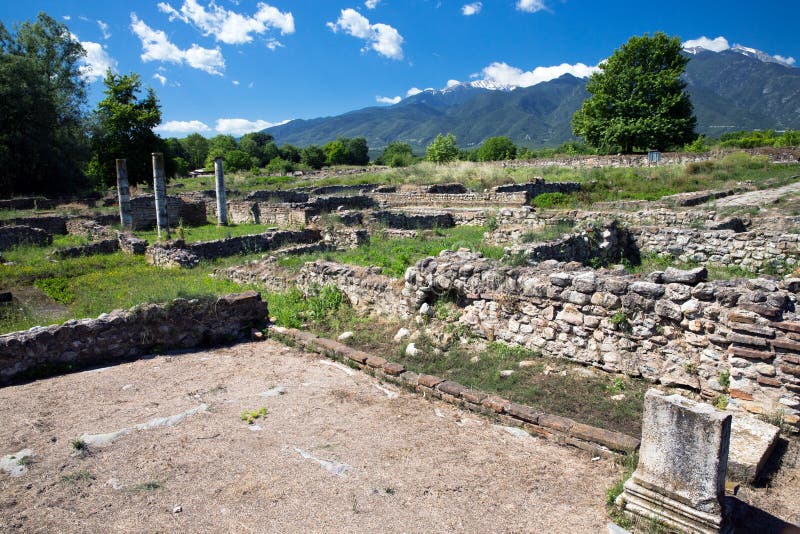 Ruins in Dion, Greece stock photo. Image of mosaic, columns - 268451008