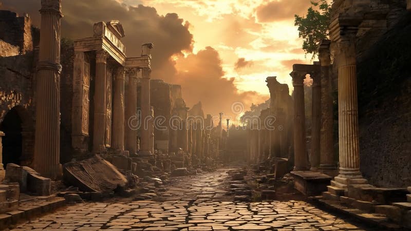 Ancient Ruins with Dramatic Sunset and Majestic Columns Stock Footage ...