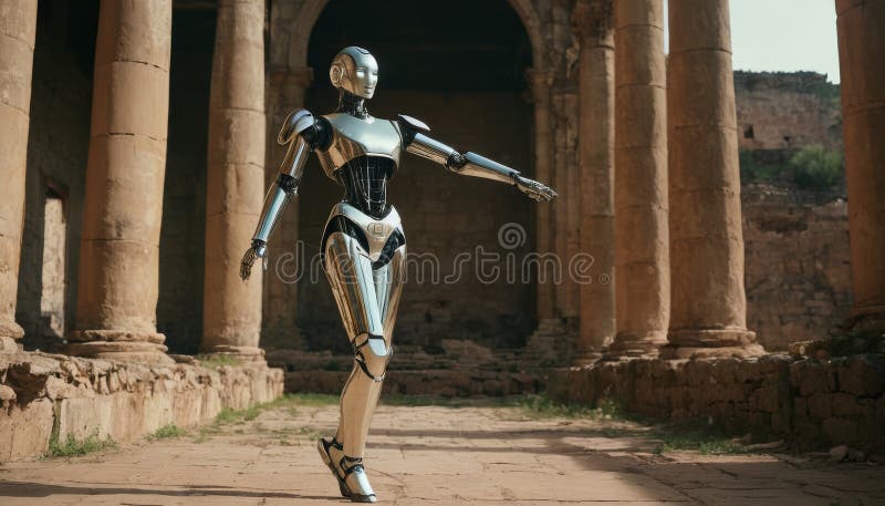 Ancient Ruins Explored by Android Stock Illustration - Illustration of ...