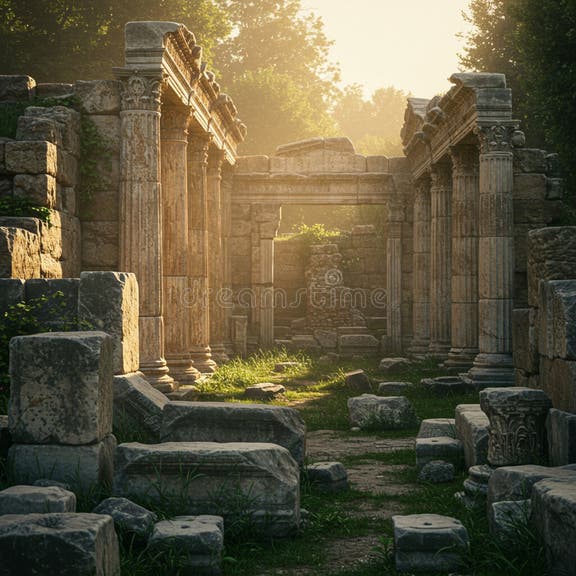 Ancient Ruins Featuring Classical Architectural Elements, Including ...