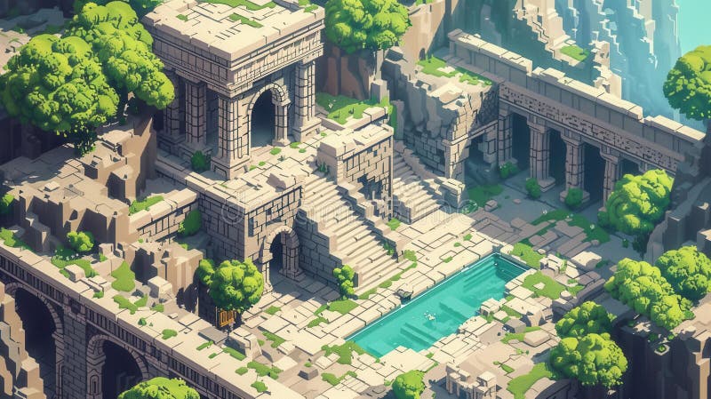 Ancient Ruins Flat Design Top View Archaeological Theme Pixel Art ...