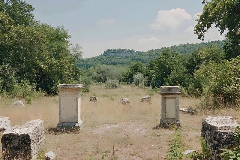 Ancient Ruins in a Verdant Landscape Stock Illustration - Illustration ...