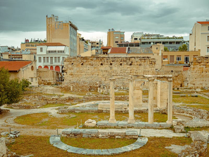 The Ancient Ruins of Hadrian S Library in Athens, Greece Stock Photo ...