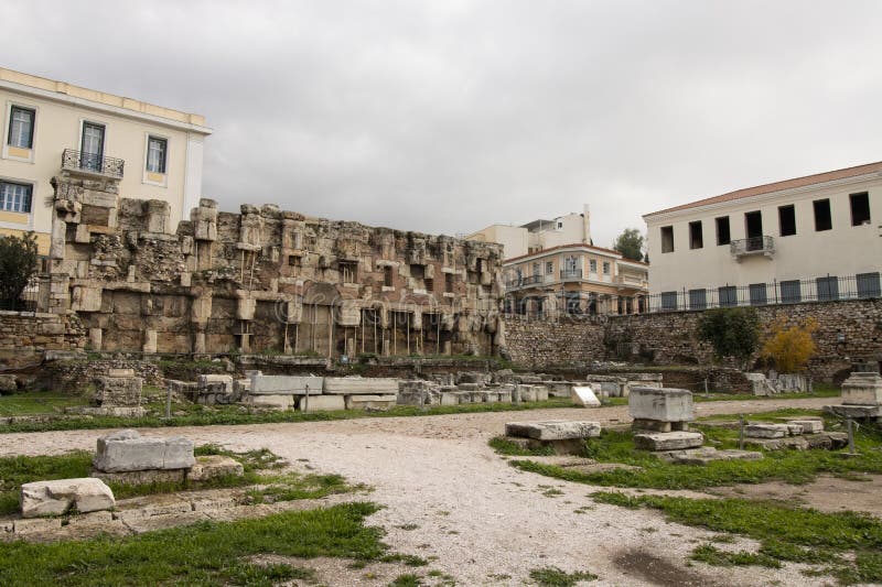 Ancient Ruins of Hadrian’s Library in Athens, Greece Stock Photo ...