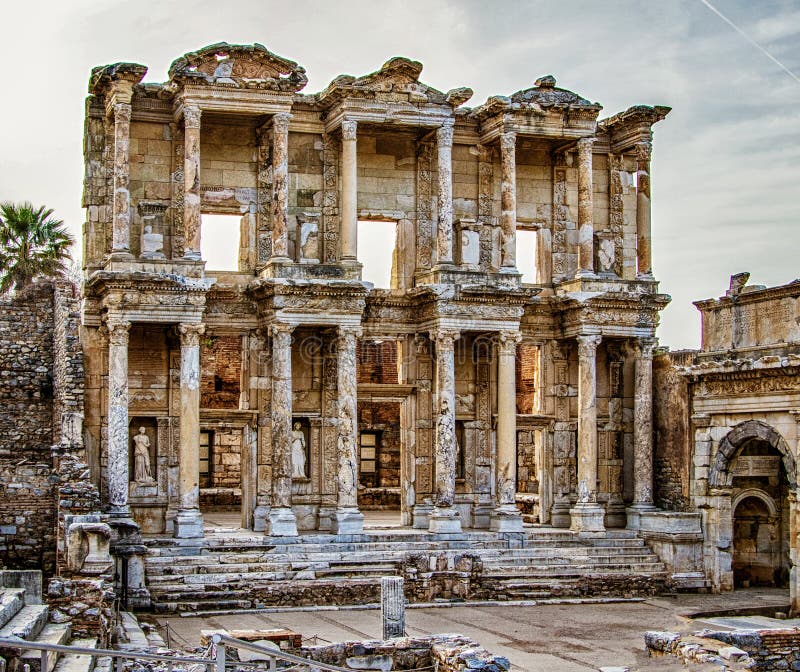 Ancient Ruins of Library of Ephesus Stock Image - Image of efes, arete ...