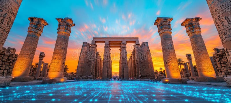 Ancient Ruins of Luxor Temple Illuminated at Sunset with Digital ...