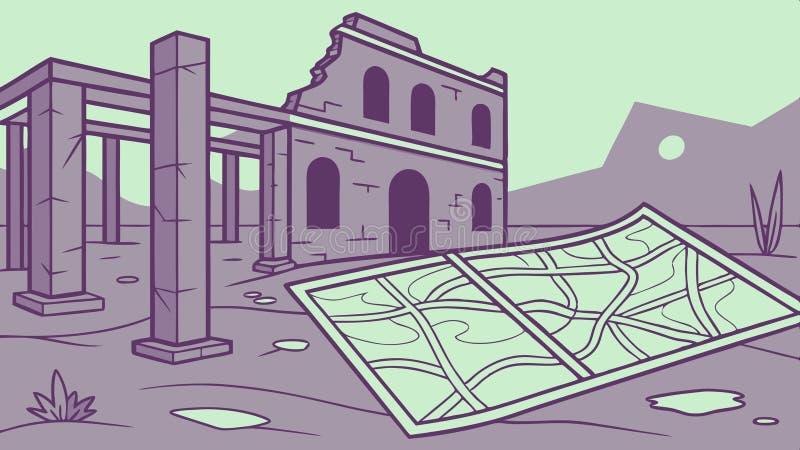 Ancient Ruins with Map and Compass Motif Vector, Vector Design ...