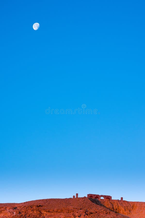 Ancient Ruins and the Moon at Dusk Stock Photo - Image of stone ...