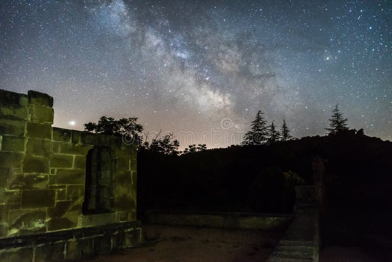 Ancient Ruins with Night Sky Stock Photo - Image of milkyway, galaxy ...