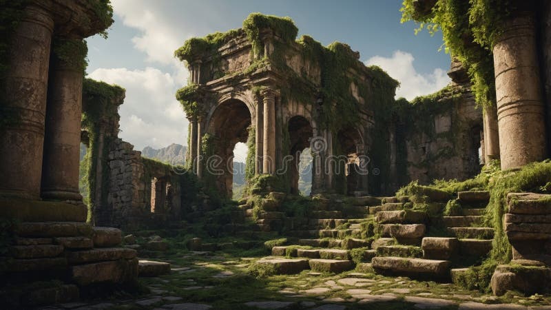 Ancient Ruins Overgrown with Ivy Stock Illustration - Illustration of ...