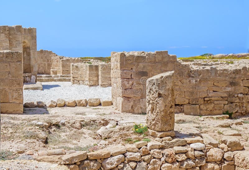 Ancient Ruins at Paphos Archaeological Park Stock Image - Image of ...
