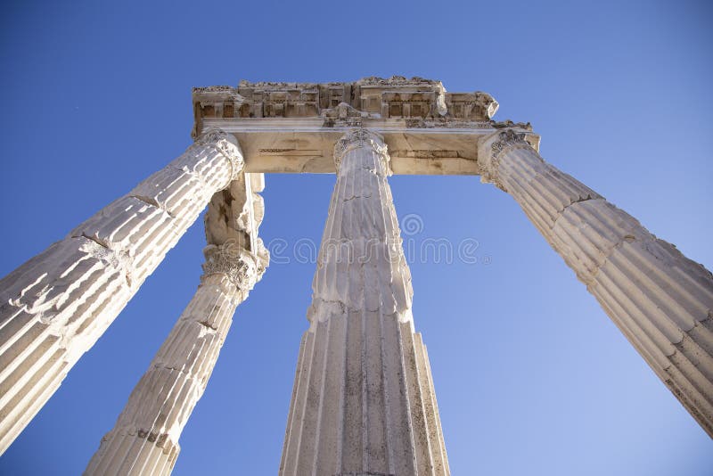 Ancient Ruins of Pergamon Acropolis. Ancient City Column Ruins with the ...