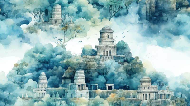 Ancient Ruins and Temples: Handpainted Watercolor Seamless Pattern AI ...